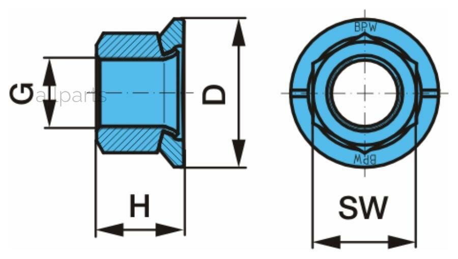 BPW 0526054100 гайка! с вращающейся юбкой M22x1.5 H=26 SW32 \MB, MAN, BPW