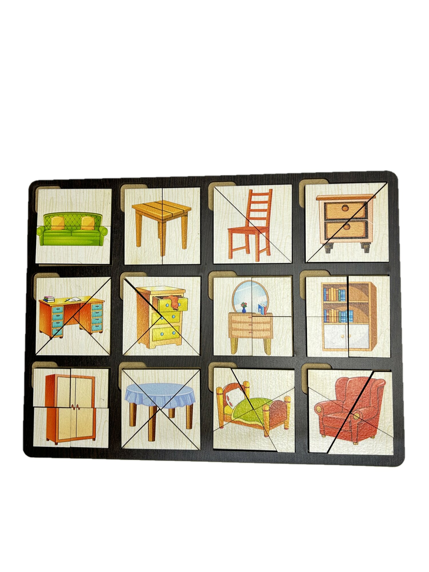 Развивающая доска "Сложи квадрат. Мебель" из дерева, 36 элементов, от 3 лет