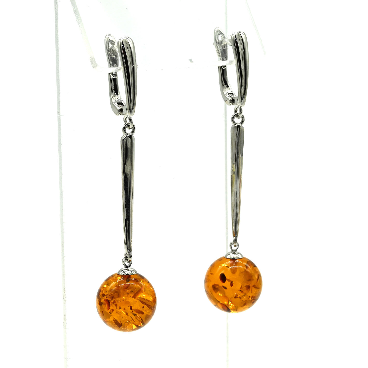 Серьги с подвесками, янтарь