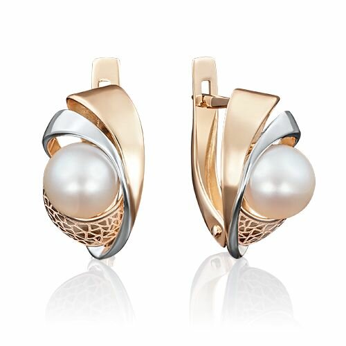 Серьги PLATINA, красное золото, 585 проба, жемчуг культивированный