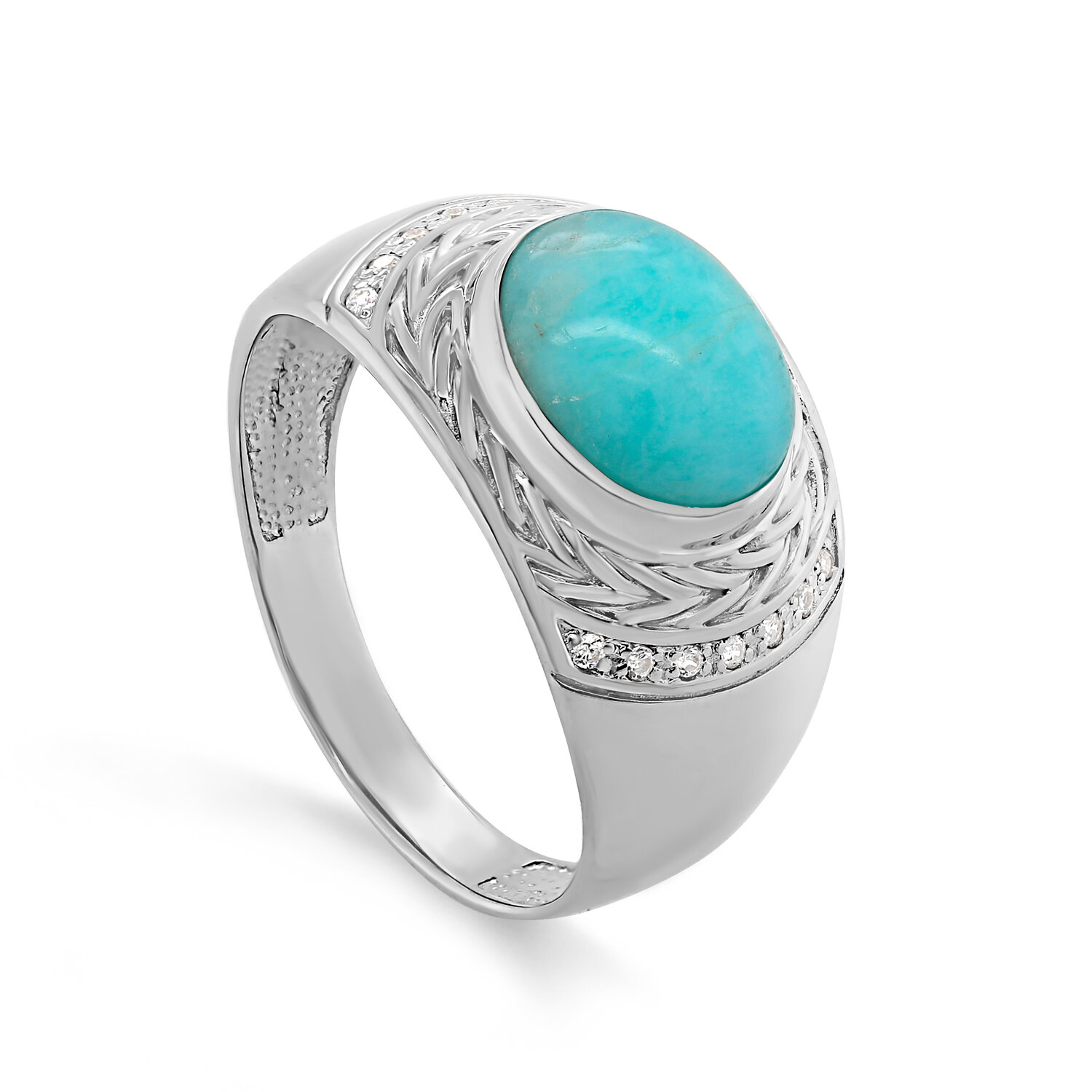 Кольцо, серебро, 925 проба, амазонит, фианит