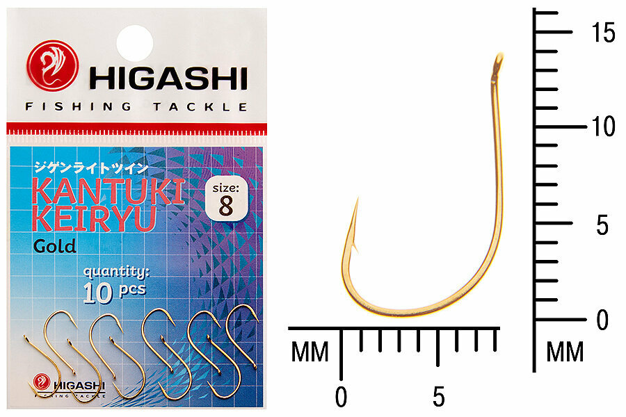 Higashi Крючки рыболовные Kantuki Keiryu #8 Gold, 10 шт/уп