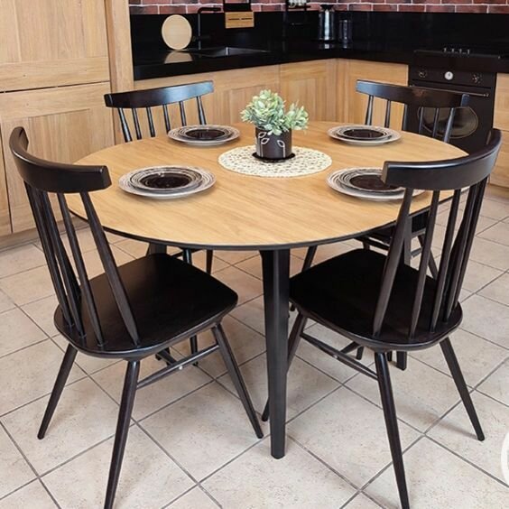 Стол Орион 1000х(1000-1300) /Дуб натуральный - Венге/, Массив березы, Круглый, на 4 ножках, Раскладной, ЭкоМебель