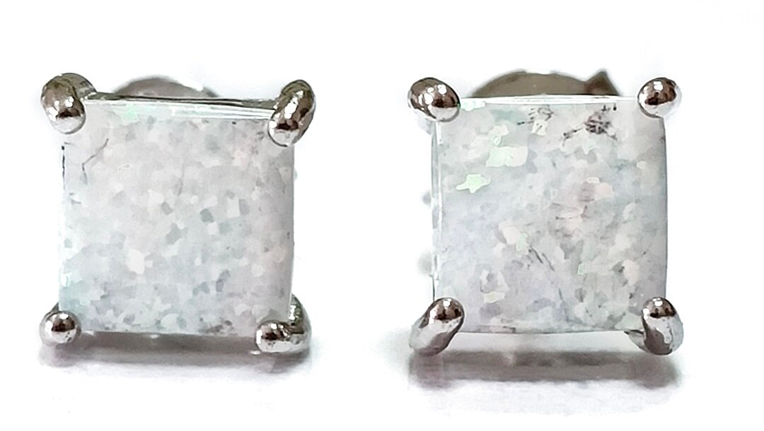 Серьги пусеты, серебро, 925 проба, родирование, опал синтетический