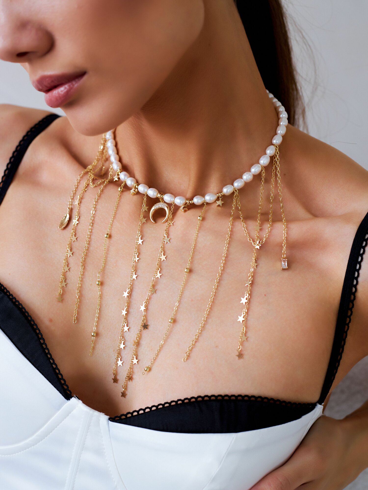 Колье, перламутр, искусственный камень