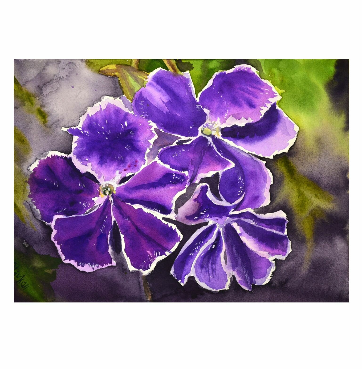 Картина Фиалки, Акварельная живопись художника, 26х36 см