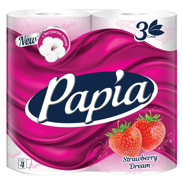 PAPIA Strawberry Dream туалетная бумага 3 слоя 4 шт в упаковке 140 листов аромат клубники