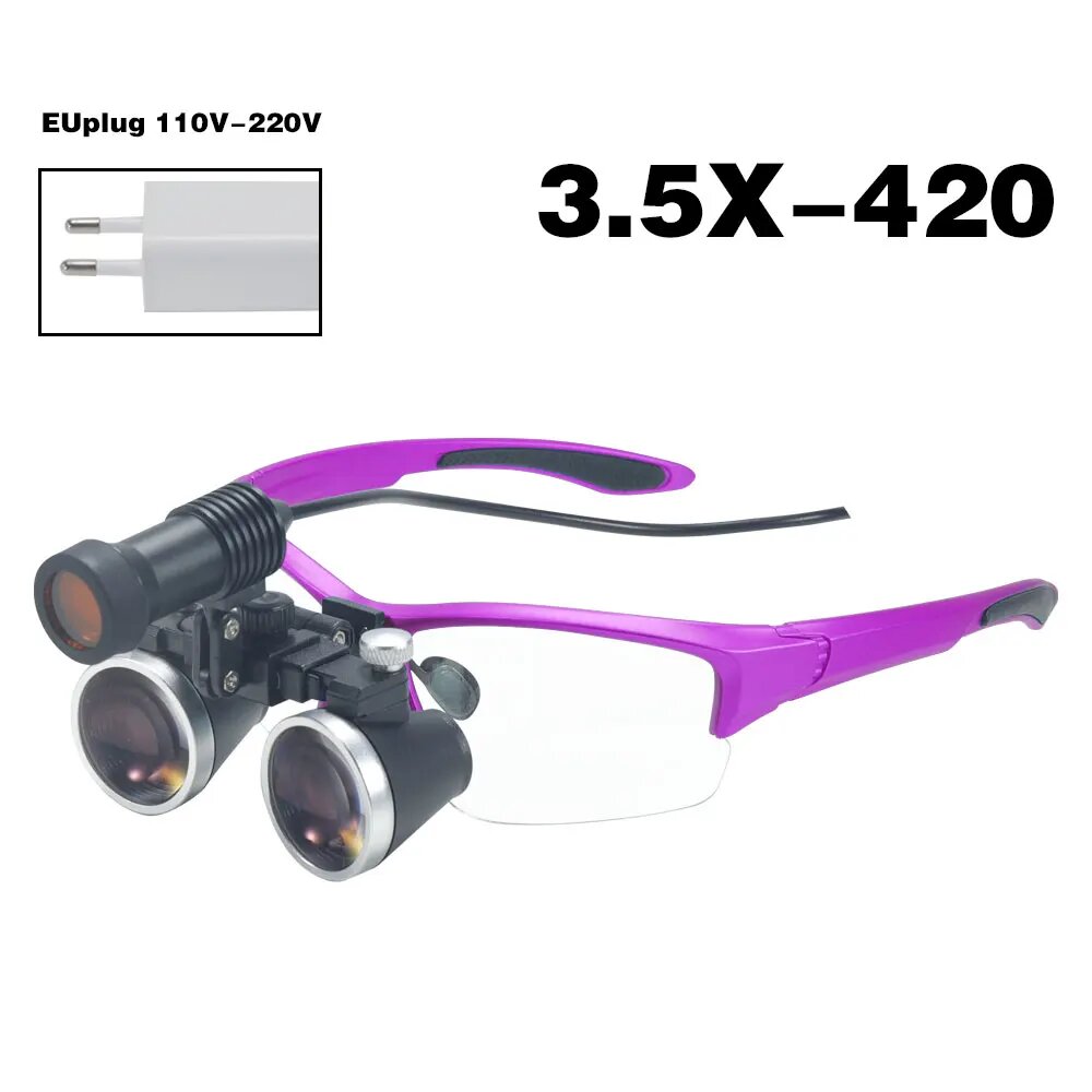 Стоматологическая лупа 3.5X с LED фарой, Purple, EU Plug