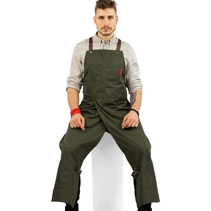 Холщовый фартук с разрезом по ноге и регулируемыми лямками, перекрещивающимися на спине. Унисекс-рабочие фартуки в джинсовом стиле для мужчин и женщин. Длинный фартук для использования в студии, парикмахерской, мастерской или салоне красоты.