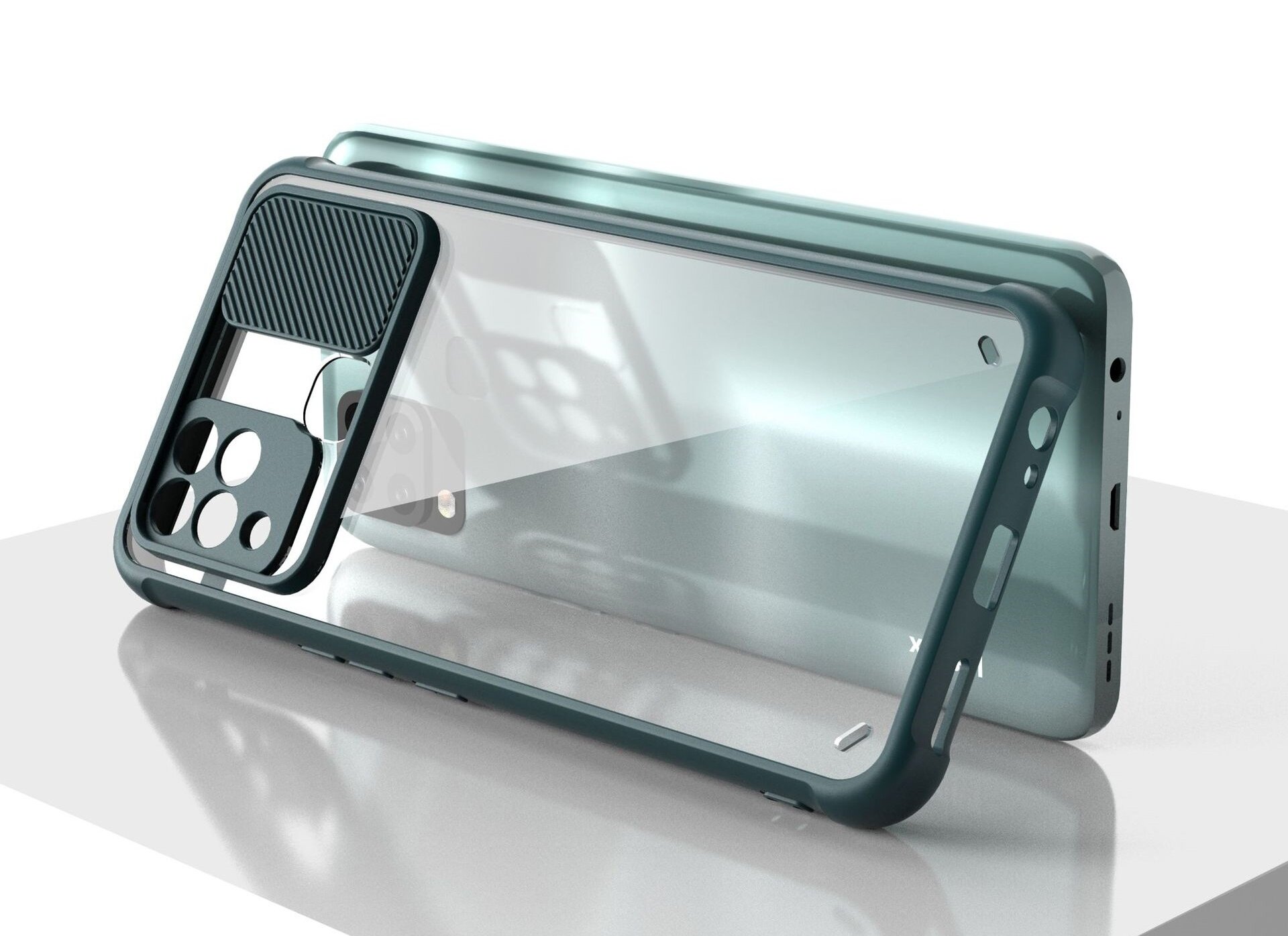 Чехол панель-бампер MyPads из тонкого пластика с закрывающейся камерой для Infinix Hot 10S с защитой шторкой заглушкой для камеры зеленая