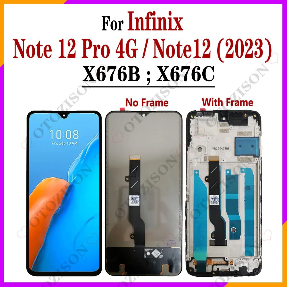 For Infinix Note 12 Pro 4G X676B LCD Note12 (2023) X676C ЖК-дисплей для Infinix Note 12 Pro 4G с рамкой X676B, дисплей Note 12 (2023) X676C, сменный преобразователь сенсорного экрана в сборе
