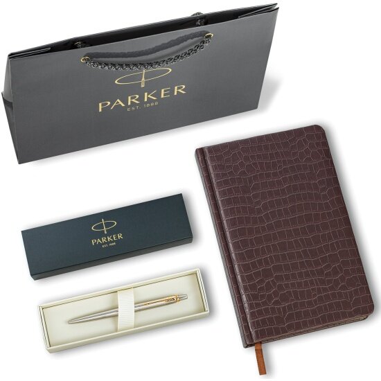 Parker Ручка шариковая "Jotter Core Stainless Steel GT", ежедневник А5 коричневый, пакет, 880890