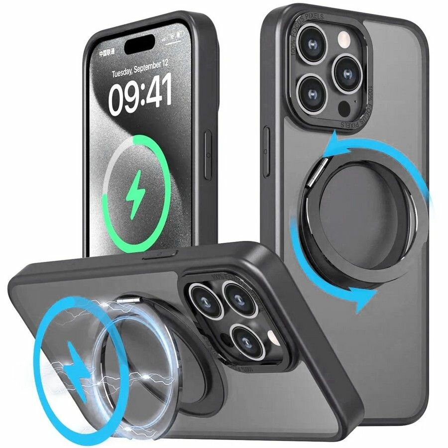 Накладка пластик матовый с окантовкой Magsafe с кольцом для Apple iPhone 11 черный
