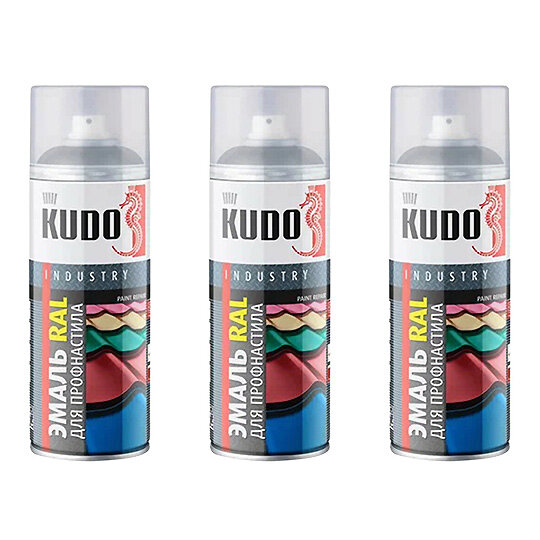 Эмаль аэрозольная для металлочерепицы Kudo серый графит полуматовая RAL 7024 520 мл (3 шт.)