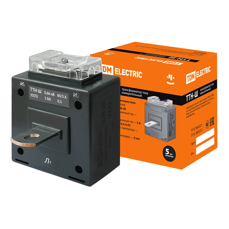 Трансформатор тока ТТН-Ш 80/5А 5ВА, кл. т. 0,5 SQ1101-0011 TDM 2013 года