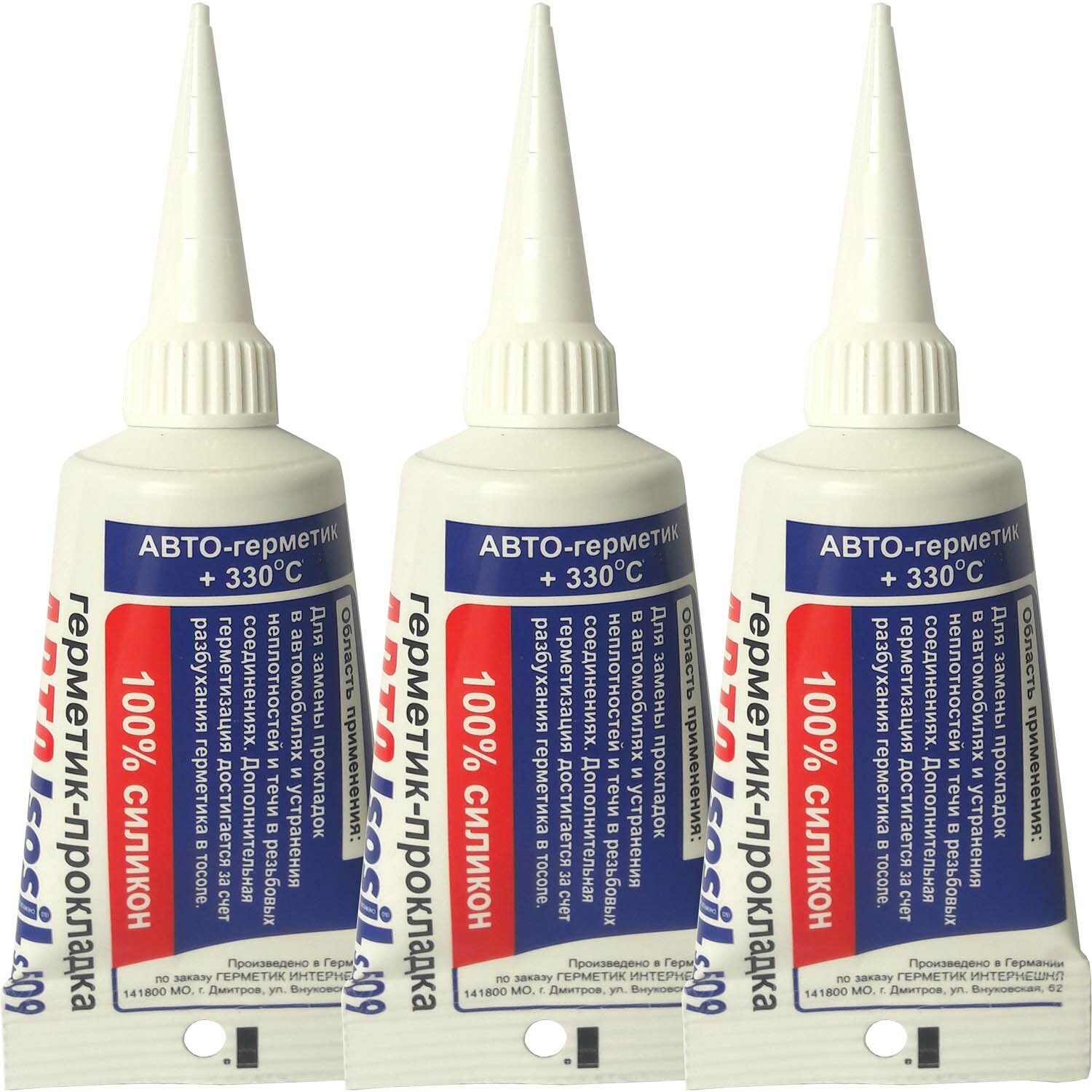 Герметик автомобильный силиконовый термостойкий ISOSIL S509, красный, 50 мл (комплект 3 шт.)