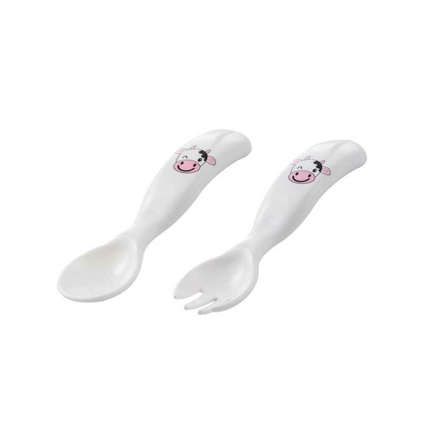 MAMAJOO - Набор для кормления ложка и вилка 6+, Розовая корова