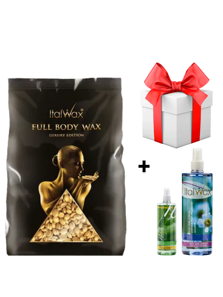 Воск ITALWAX Full Body Wax, 1 кг + (подарок: Лосьон Алоэ 250 мл, Азулен 500 мл)
