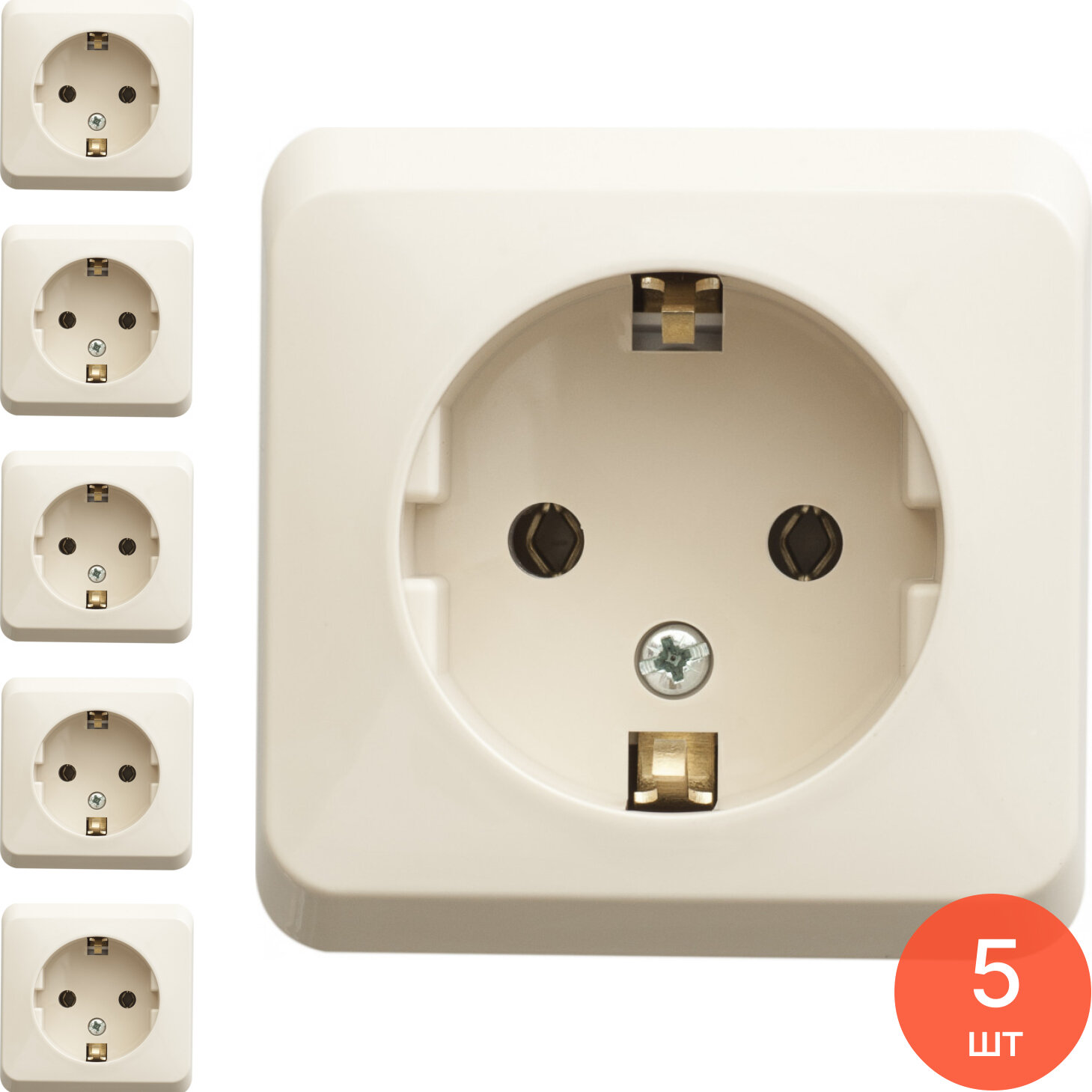 Розетка силовая штепсельная Systeme Electric / Систем Электрик Этюд, 16А 250В IP20 кремовый, с заземляющим контактом PA16-003K / электрооборудование (комплект из 5 шт)