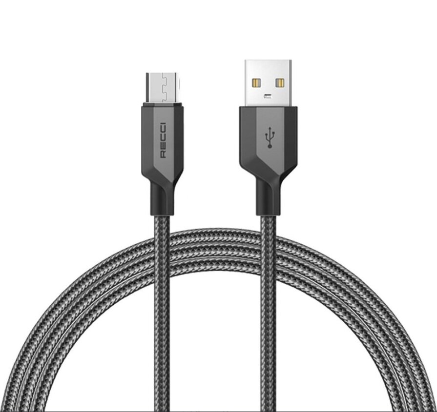 Кабель для зарядки и передачи данных Recci Giant Fast Charging, USB to MicroUSB, 2.4А, 1 метр, Черный