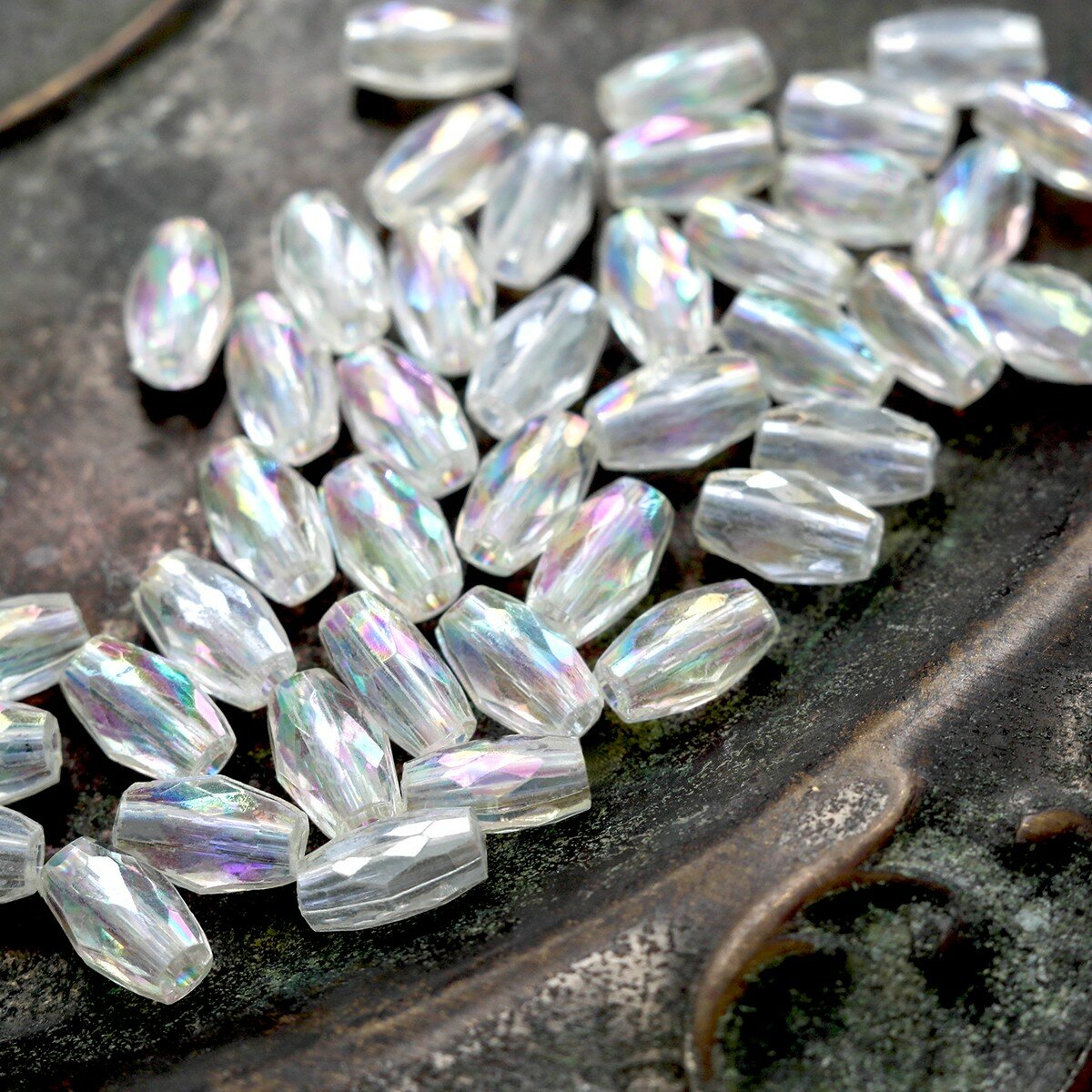 Бусины акриловые/пластиковые бочонок 120 шт, цвет прозрачный АВ, 10x6x5 мм