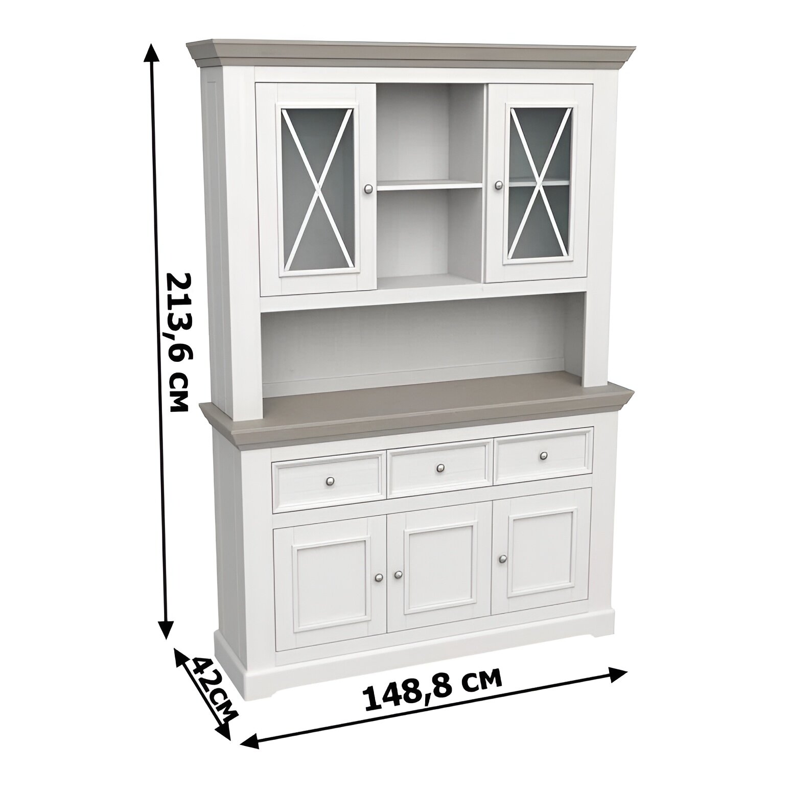 Буфет большой Форест 3 двери, полки, ящики белый воск/антрацит 148,8х42х213,6 см