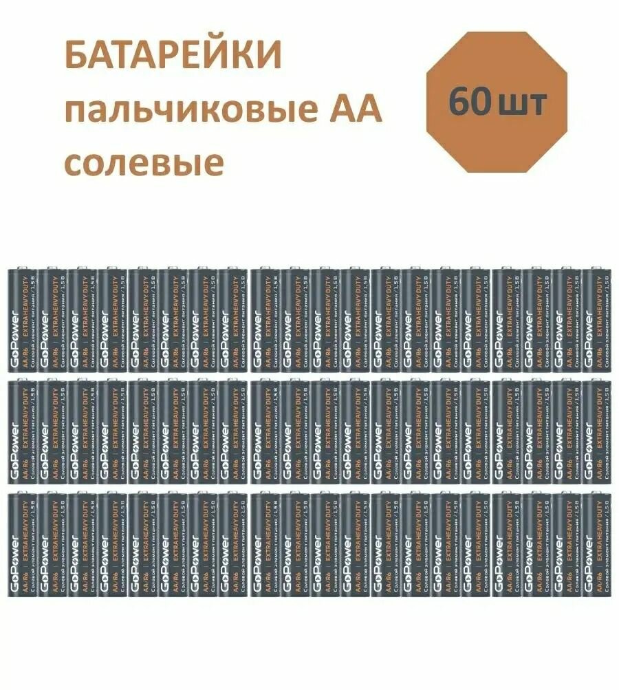GoPower AA R6 60 штук солевой элемент питания
