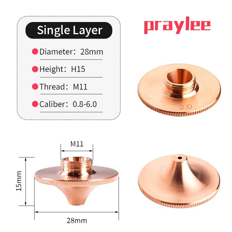 Сопло лазерное 28mm, H15, M11, Caliber 2.5mm, 10шт