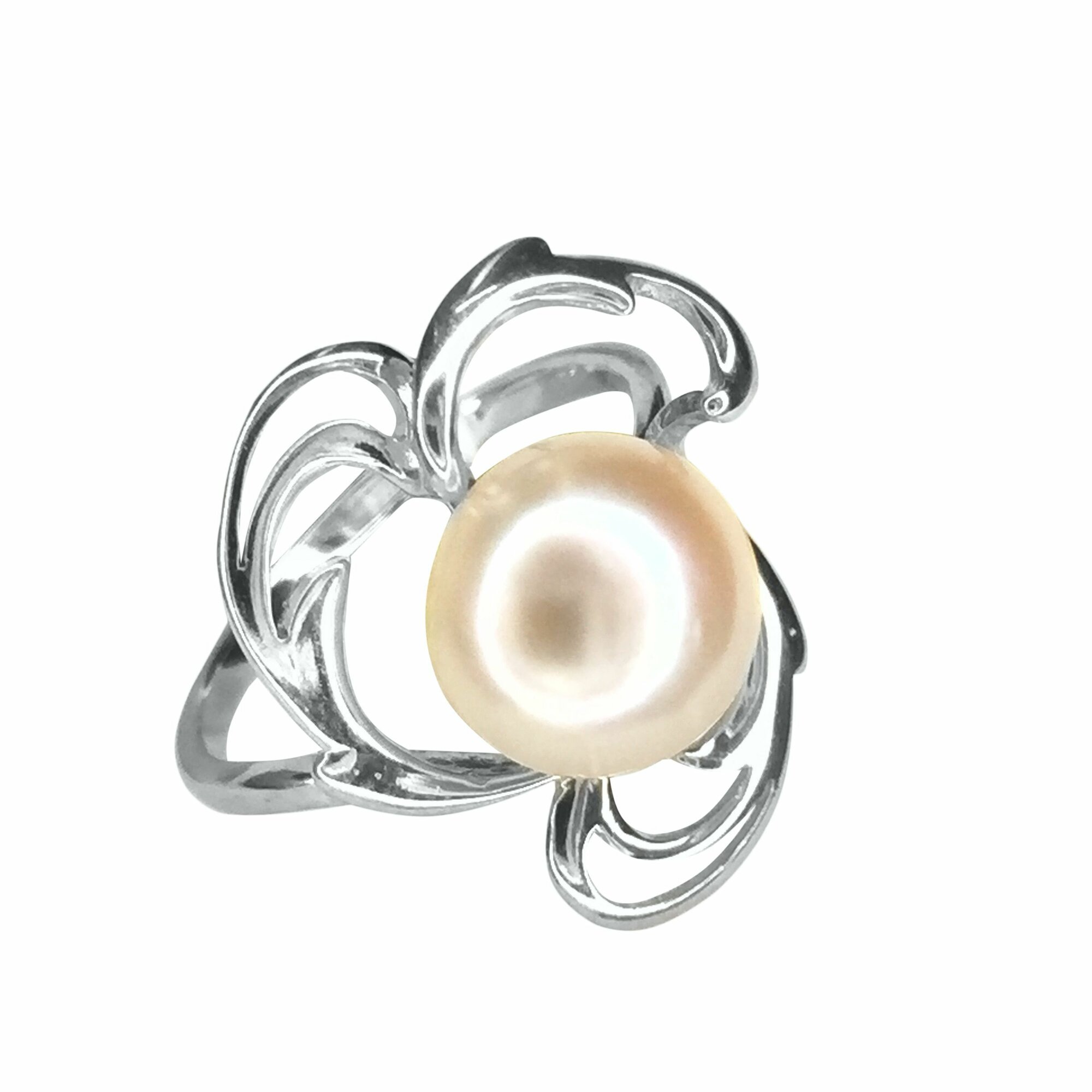 Кольцо тонкое, серебро, 925 проба, родирование, жемчуг