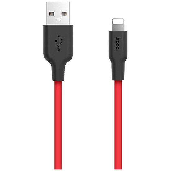 Кабель USB2.0 Hoco AM/Lightning, 2А, силиконовая оплетка, X21, 1м, черно-красный