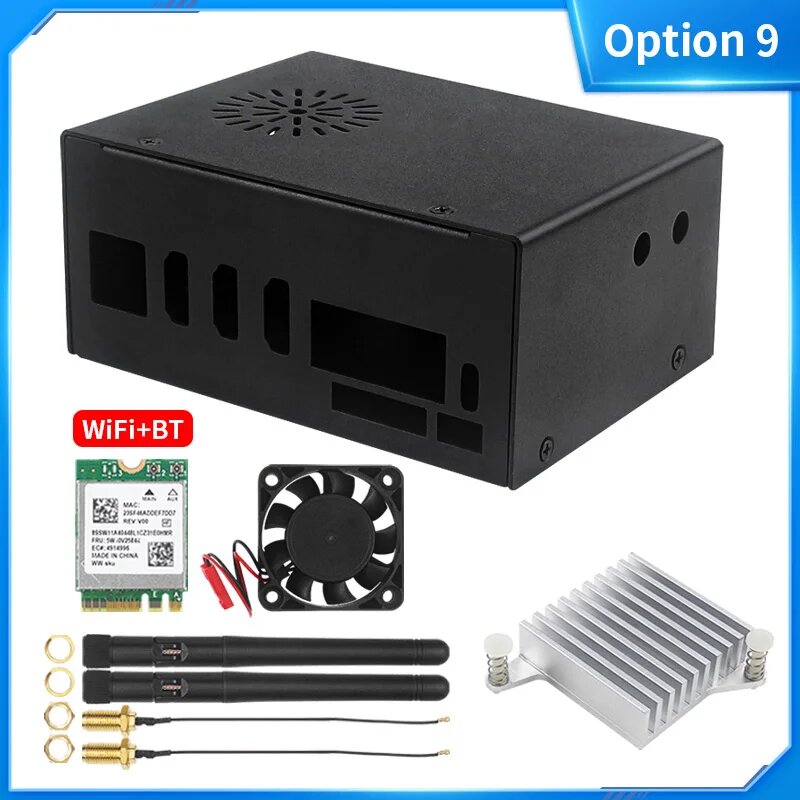 Металлический корпус для Orange Pi 5 Plus с вентилятором и антеннами Option 9