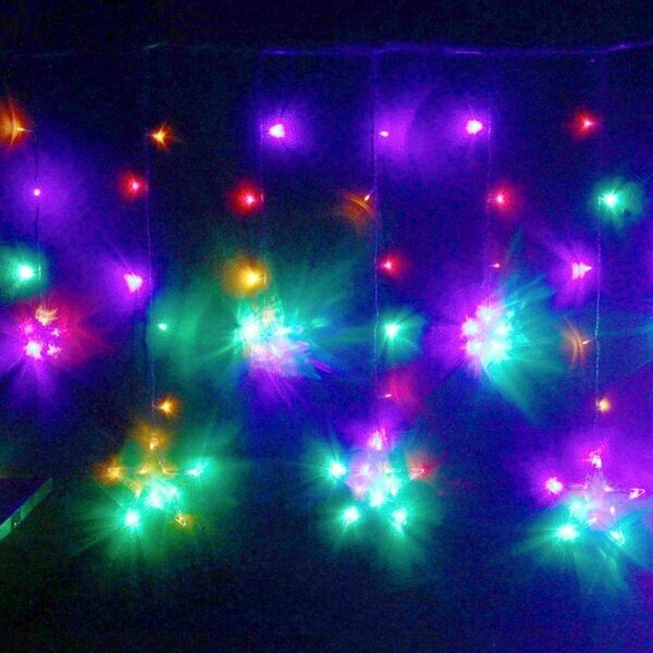 Гирлянда для дома Серпантин Бахрома 2,5х0,9 м 120 ламп LED, с насадками Звезда, 6+6 шт, Мультицвет, можно соединять
