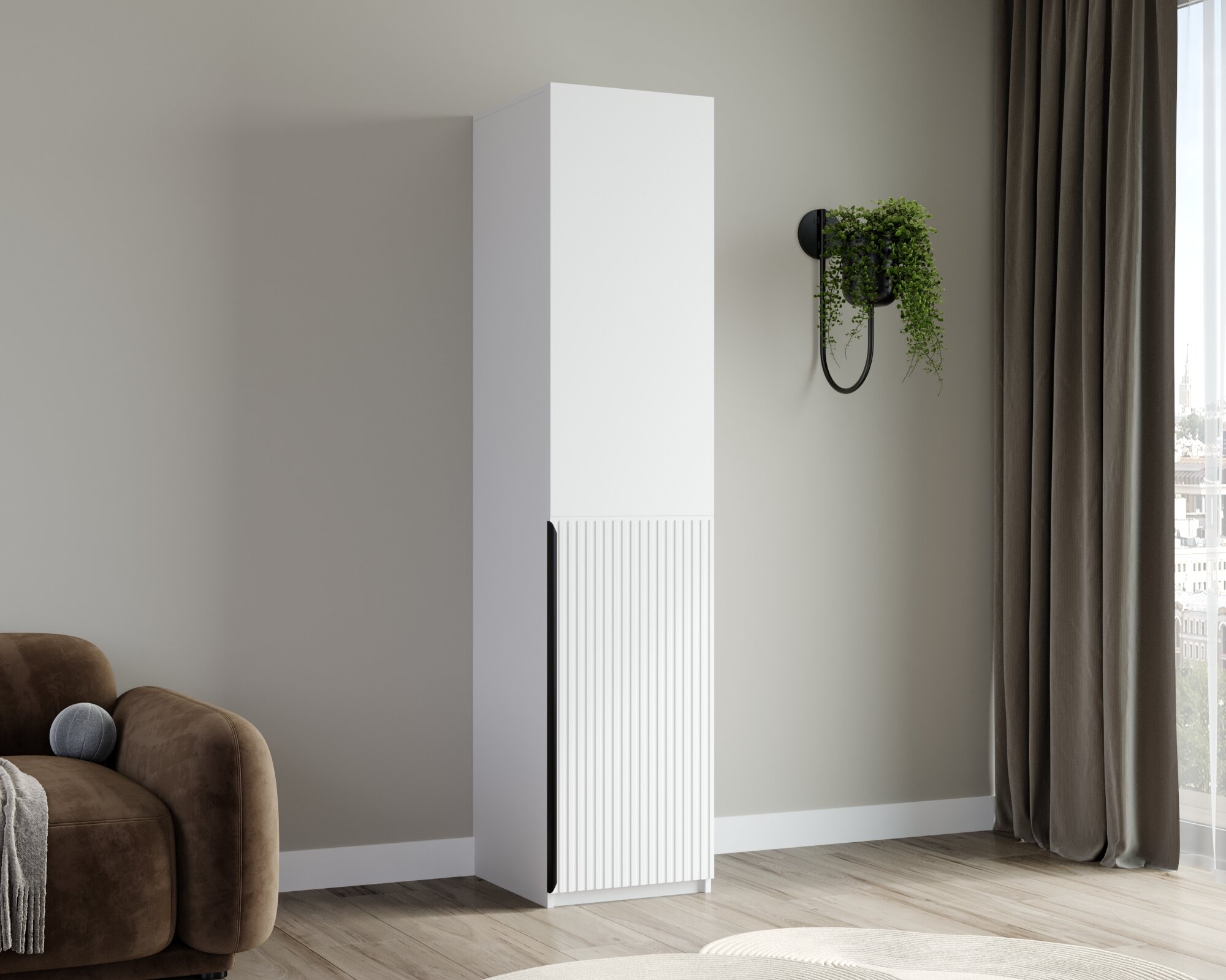 Шкаф пенал с полками Мебель на Руси "Бруно" 40х200х50 Белый / Лотос