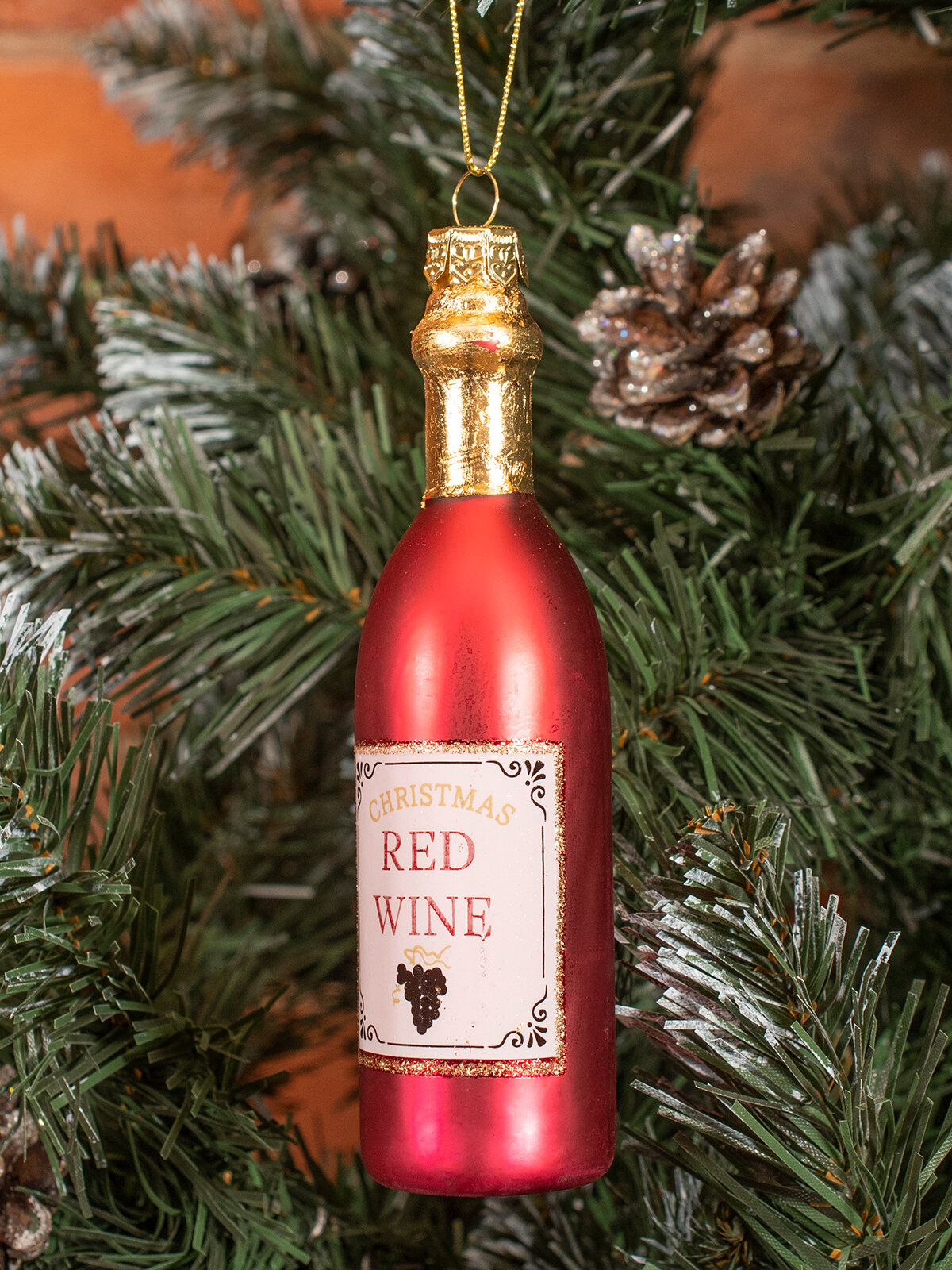 Стеклянная новогодняя елочная игрушка "UltraMarin" 185-LN НГ Бутылка красного вина 1 шт.