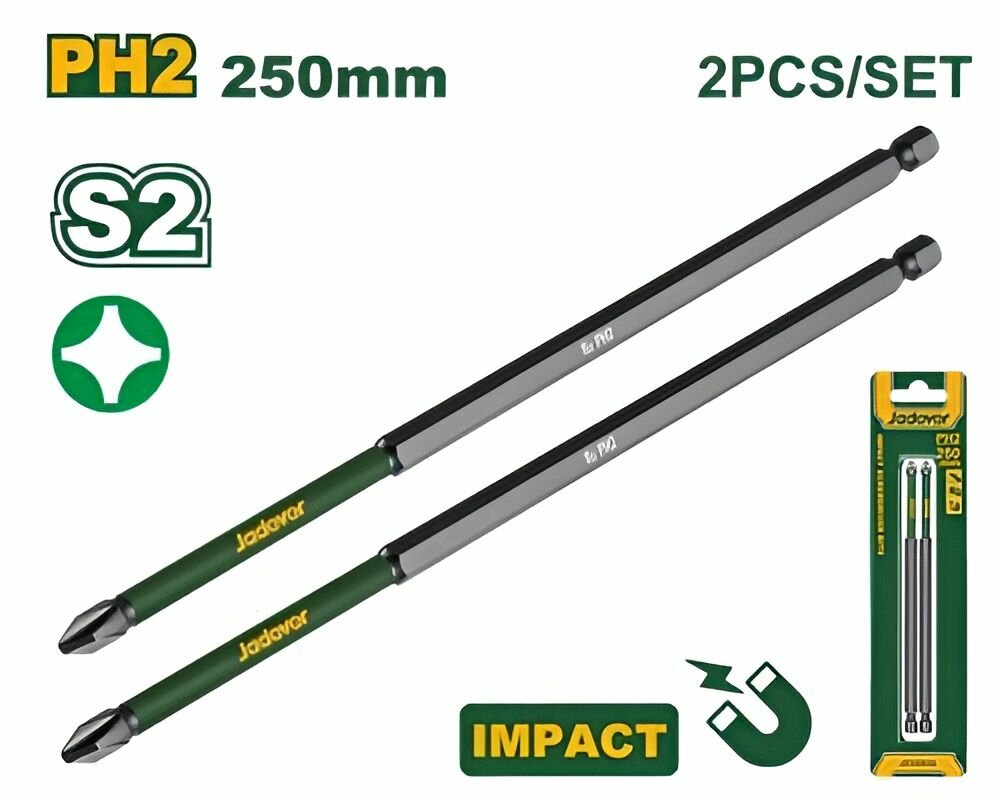 Набор бит (PH2*250 мм) 2 шт ударные JADEVER JDSV6K66