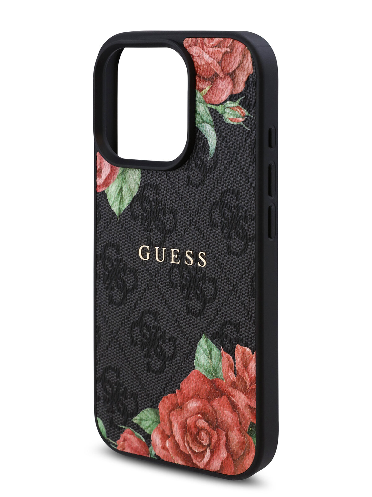 Guess для iPhone 16 Pro чехол PU Flowers Roses Hard Black (MagSafe)