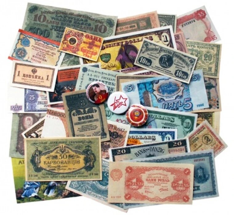 Набор 30 банкнот, 3 значка СССР, минимальная цена сувенирная копия, банкноты и купюры редкие коллекционные