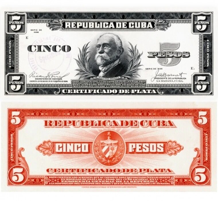 Куба 5 песо 1936, серебряный сертификат, сувенирная копия, банкноты и купюры редкие коллекционные