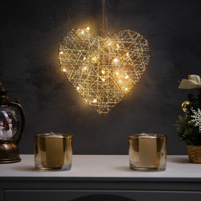Декоративная фигура Luazon Lighting "Сердце", светодиодная, 29х25х6 см, 20 LED, батарейки AAх2, свечение теплое белое