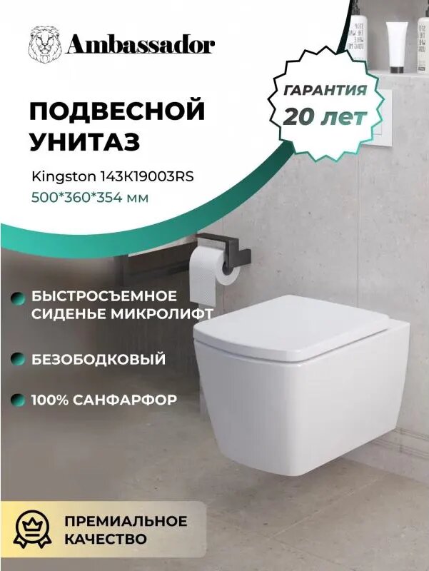 Унитаз Ambassador Kingston 143K19003RS подвесной безободковый с микролифтом