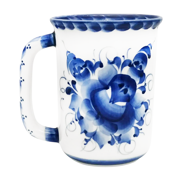 Фарфоровая чашка ручной работы "Сияние зимы", гжель