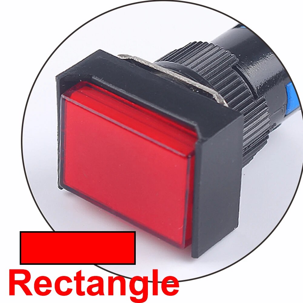 Кнопка DIANQI 16мм, Rectangle-Red, 24v, Latching lock, 2NO2NC