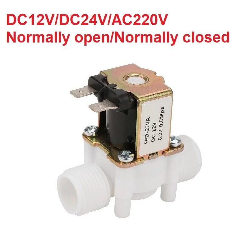 Нормально открытый электромагнитный клапан для воды 1/2 дюйма, постоянный ток 12 В/24 В, пластиковый магнитный клапан, переключатель контроля давления 0,02-МПа, длина 65 мм