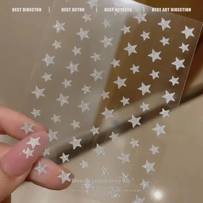 Лазерная наклейка для ногтей "Звезда", серебристый пламя Star