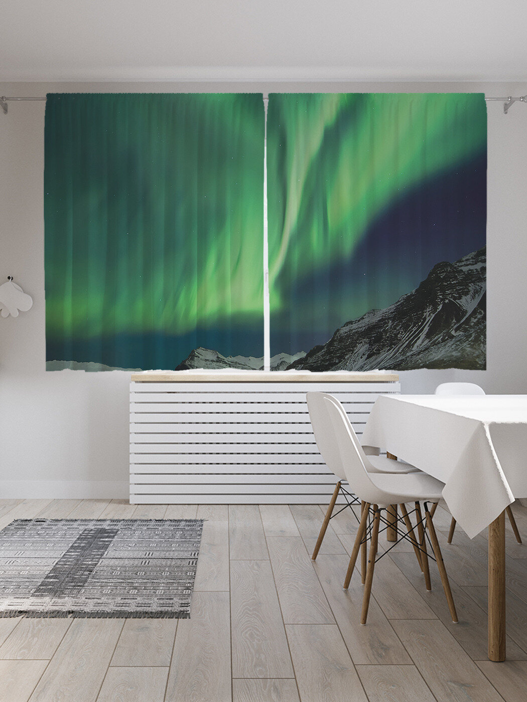 Фотошторы короткие "Северное сияние", 2 полотна шириной по 145 см, высота 180 см, JoyArty