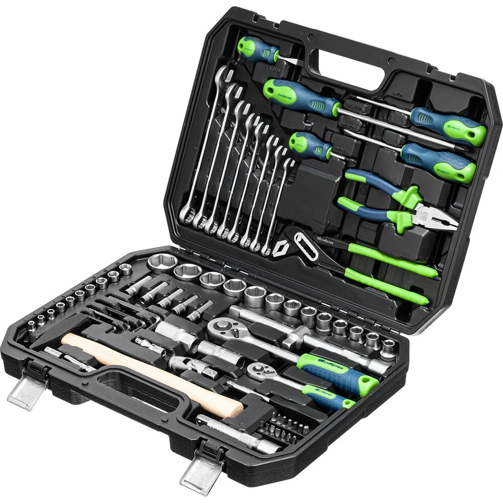 Набор инструментов СИБРТЕХ 1/2", 1/4", пластиковый кейс 76 предметов 13394