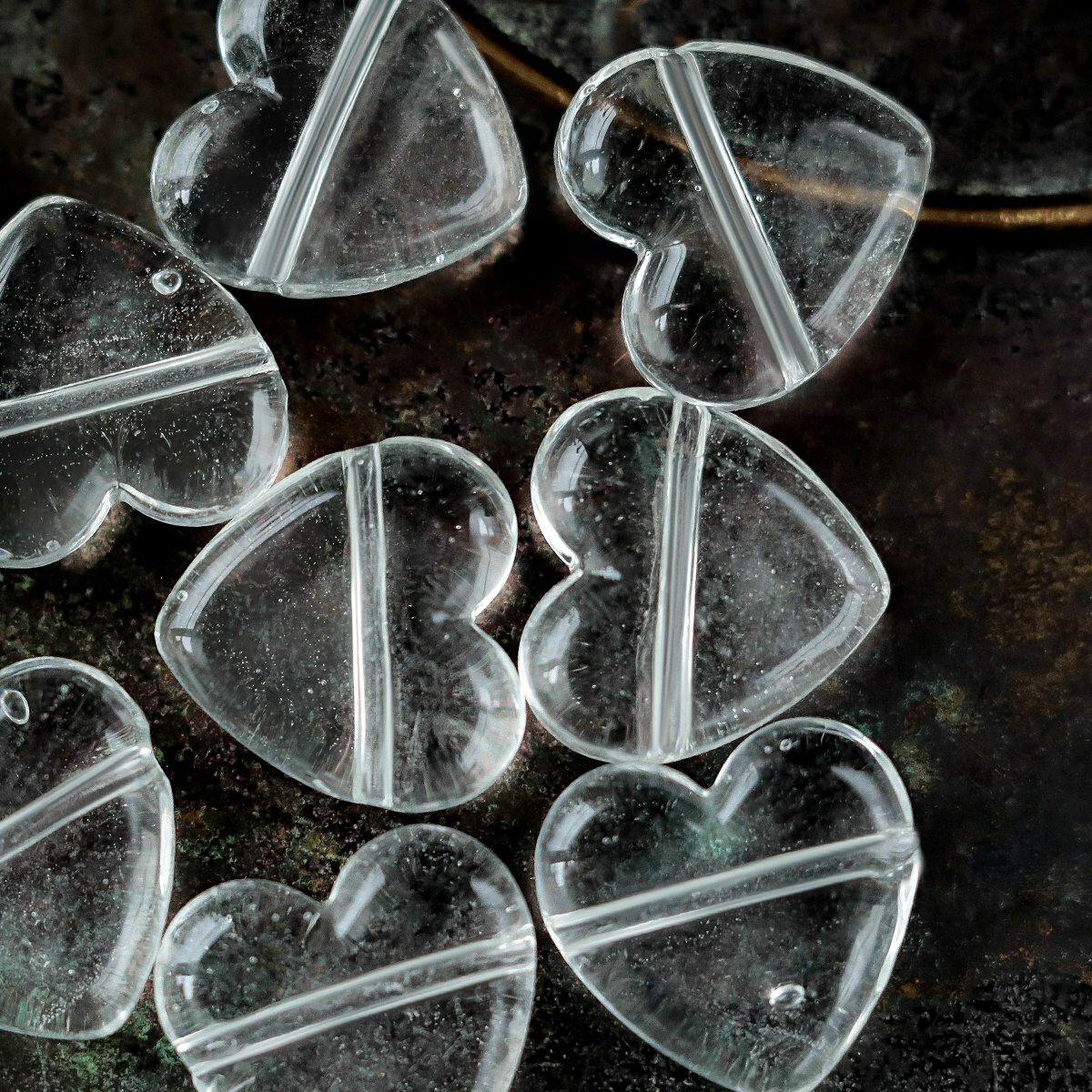 Бусины сердце Лэмпворк стекло 2 шт, прозрачный, 20x20x7 мм