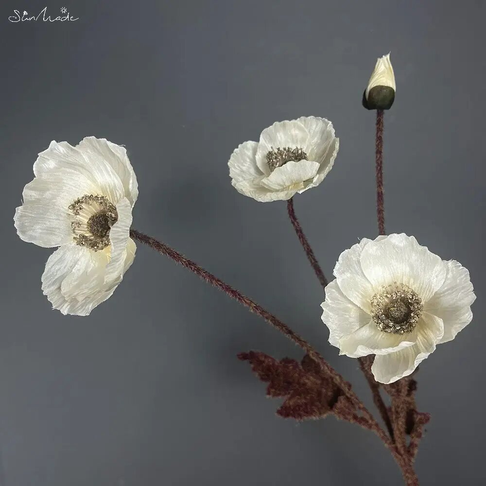 SunMade, винтажный цветок исландского мака, шелковый, 4 штуки Белый, Retro White