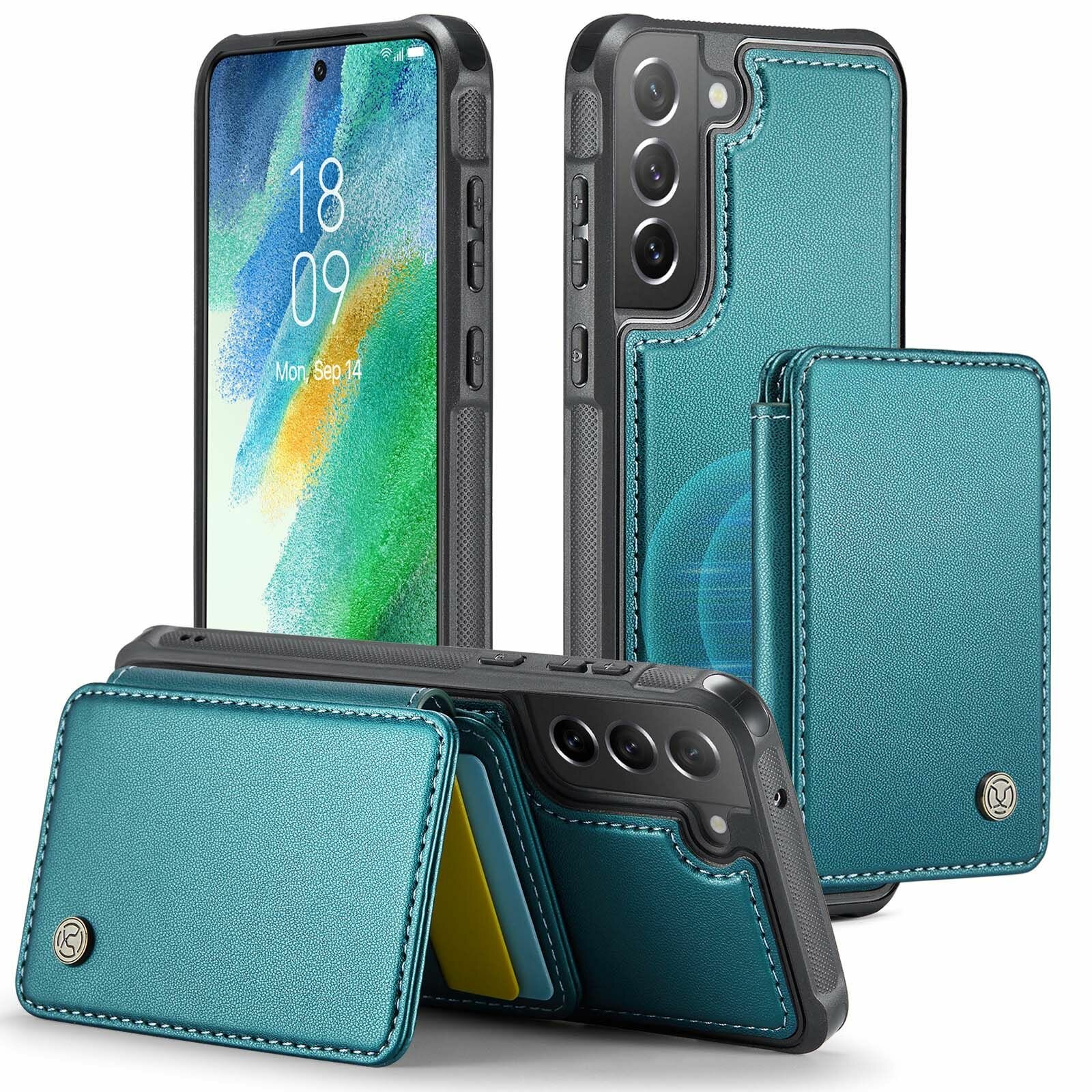 Jeehood Кожаный Чехол Для Samsung Galaxy S21 FE (Самсунг Галакси С21 ФЕ, S21FE) MagSafe Совместимый , Магнитный, Кошелек Картхолдер, Поддержка Беспроводной Зарядки, Противоударный