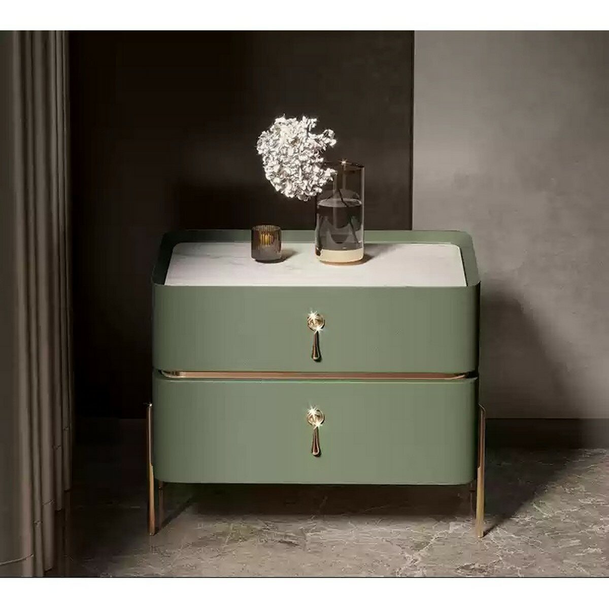 Прикроватная тумбочка Barnes (зеленый, столешница керамика, 45 см)